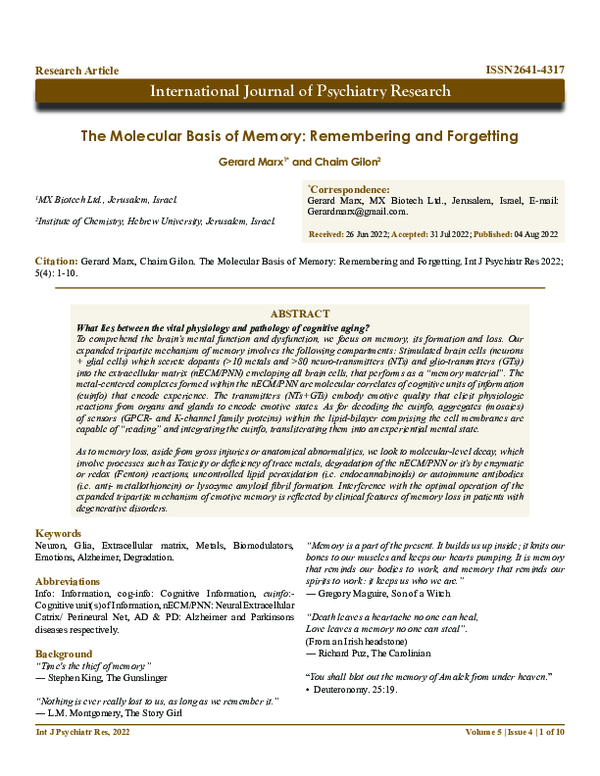 (PDF) The Molecular Basis of Memory: Remembering and Forgetting