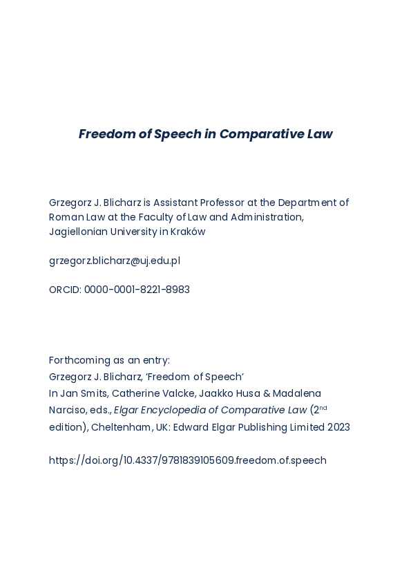 (PDF) Freedom of Speech in Comparative Law