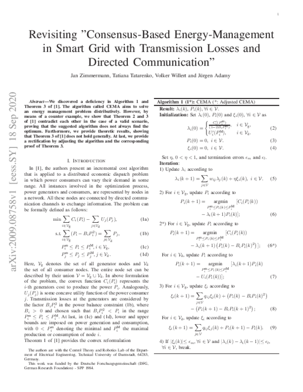 (PDF) Revisiting Consensus-Based Energy-Management in Smart Grid with Transmission Losses and ...