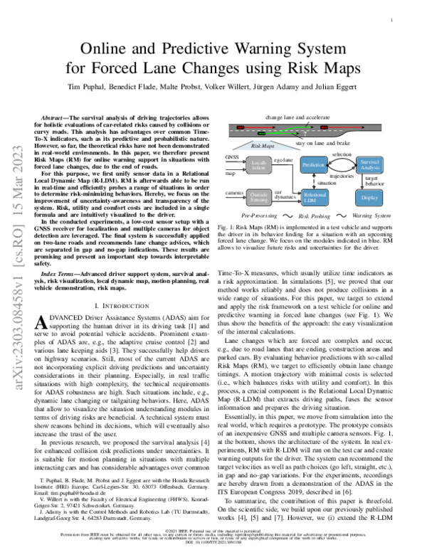 (PDF) Online and Predictive Warning System for Forced Lane Changes ...