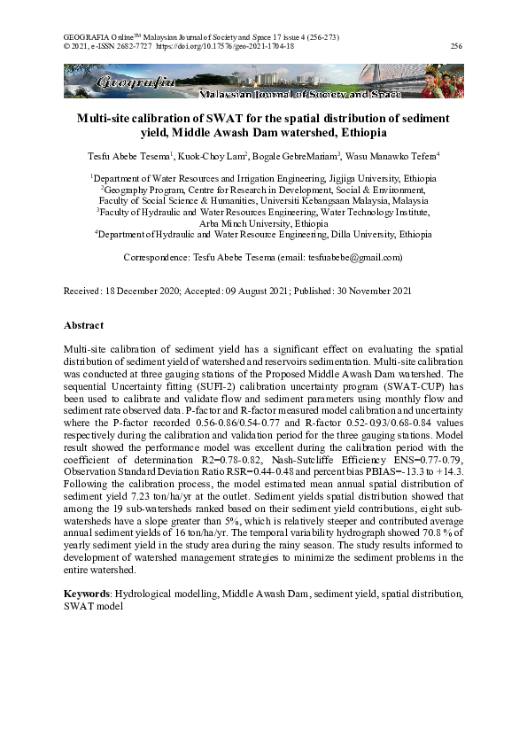 (PDF) Multi-site calibration of SWAT for the spatial distribution of sediment yield, Middle ...