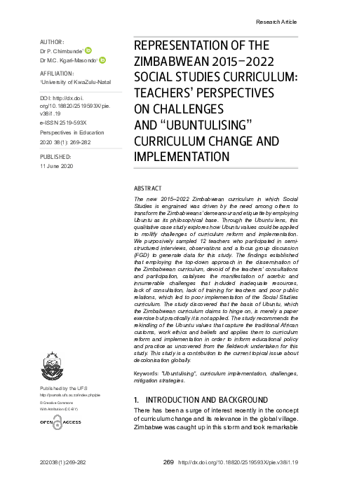 (PDF) Representation of the Zimbabwean 2015-2022 Social Studies ... (PDF) Representation of the Zimbabwean 2015-2022 Social Studies ...