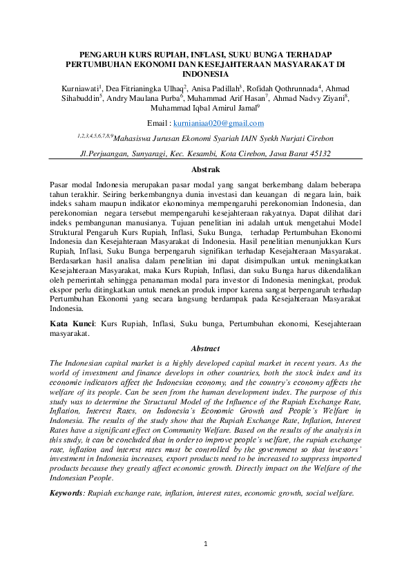 (PDF) PENGARUH KURS RUPIAH, INFLASI, SUKU BUNGA TERHADAP PERTUMBUHAN EKONOMI DAN KESEJAHTERAAN ...