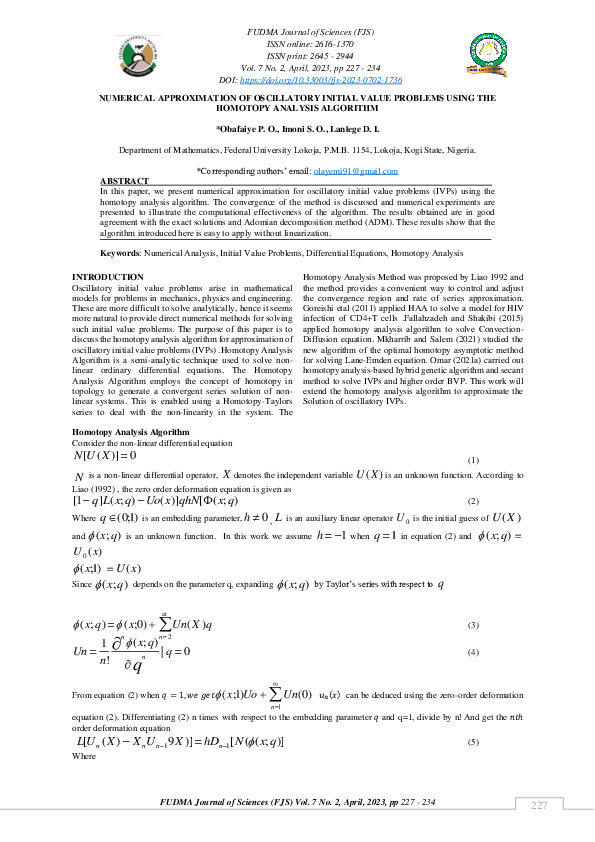 (PDF) Numerical Approximation of Oscillatory Initial Value Problems Using the Homotopy Analysis ...