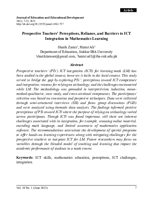 (PDF) Prospective Teachers' Perceptions, Reliance, and Barriers to ICT Integration in ...