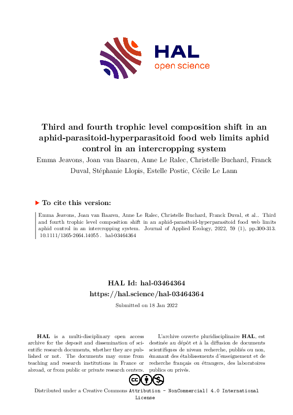 (PDF) Third and fourth trophic level composition shift in an aphid ...