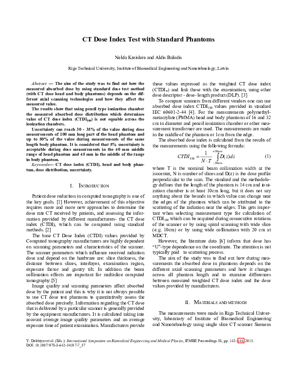 (PDF) CT Dose Index Test with Standard Phantoms