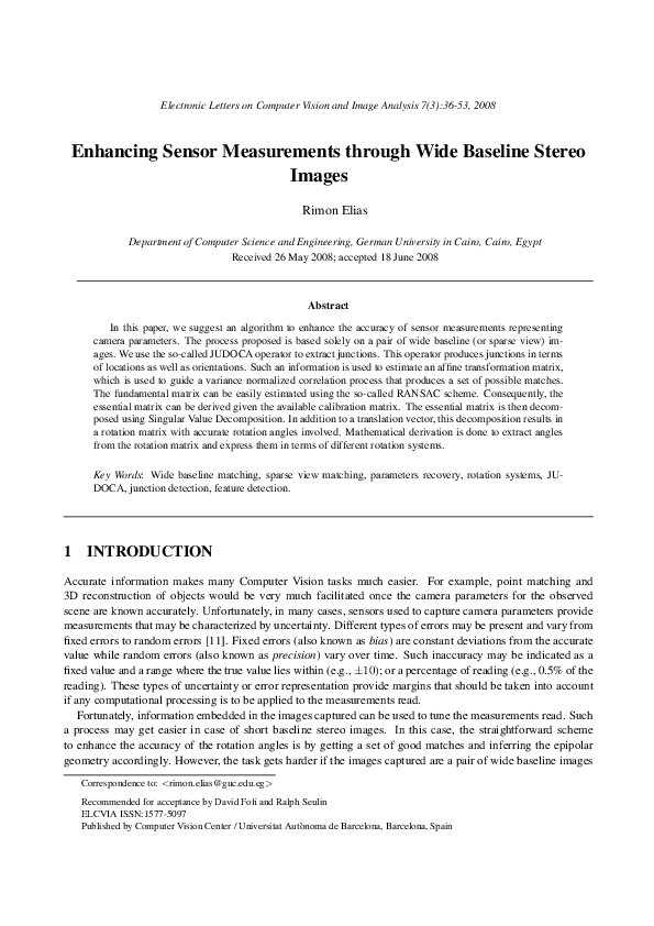 (PDF) Enhancing Sensor Measurements throughWide Baseline Stereo Images
