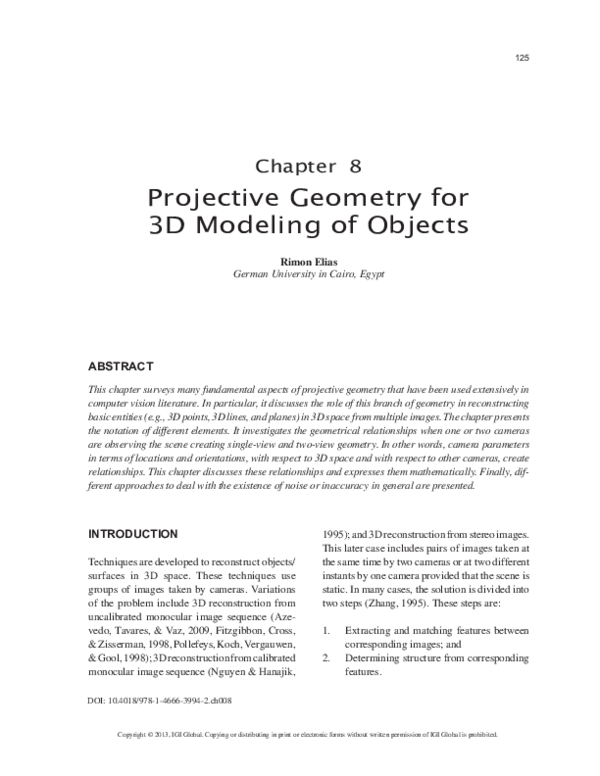 (PDF) Projective Geometry for 3D Modeling of Objects (PDF) Projective Geometry for 3D Modeling of Objects