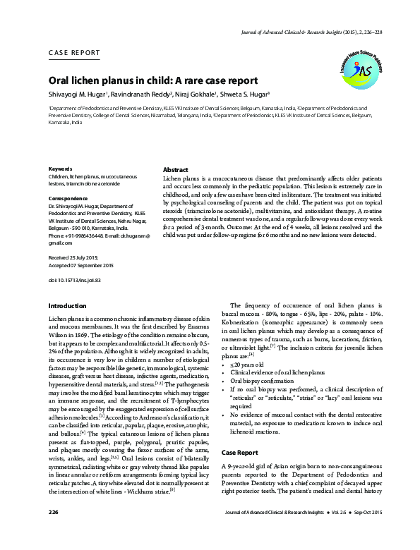 (PDF) Oral lichen planus in child: A rare case report