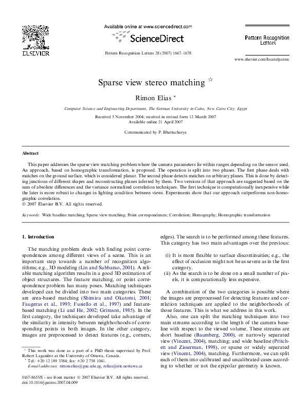 (PDF) Sparse view stereo matching