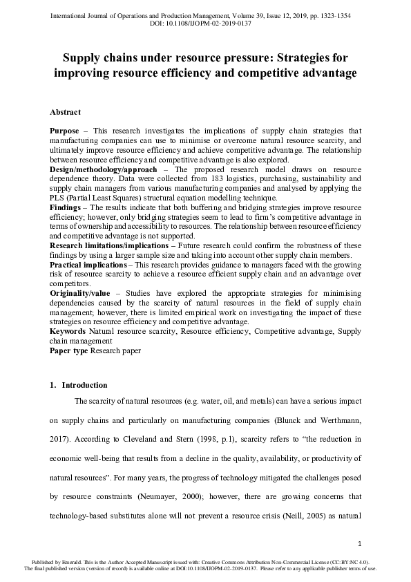 (PDF) Supply chains under resource pressure