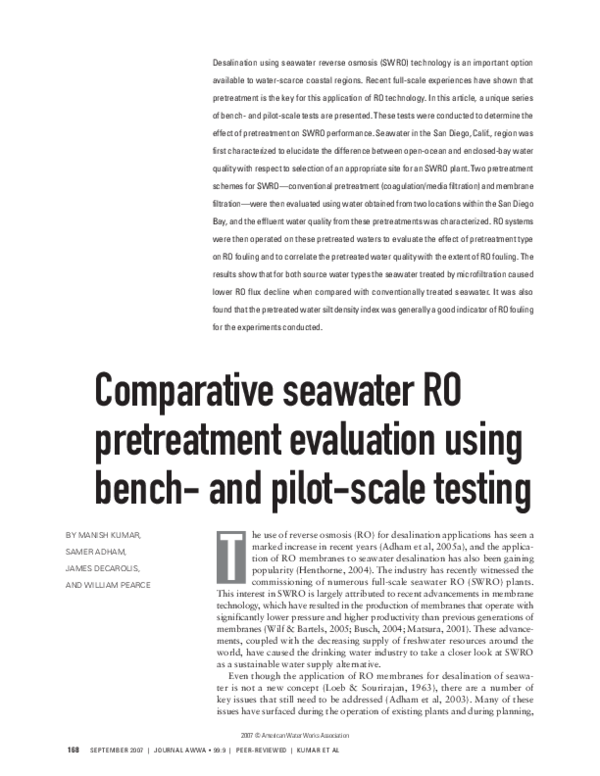 (PDF) Comparative seawater RO pretreatment evaluation using bench- and ...