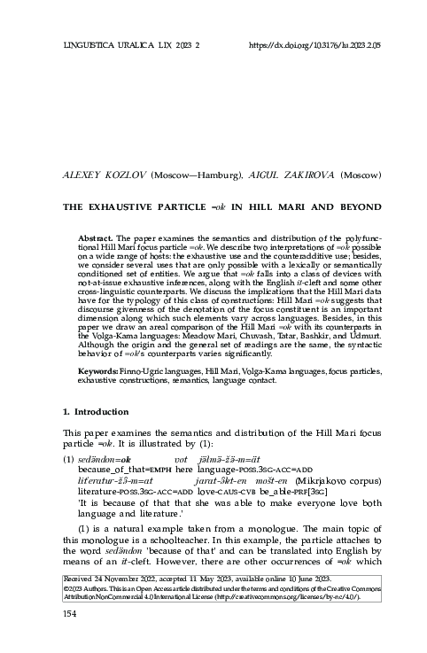 (PDF) The Exhaustive Particle =ok in Hill Mari and Beyond