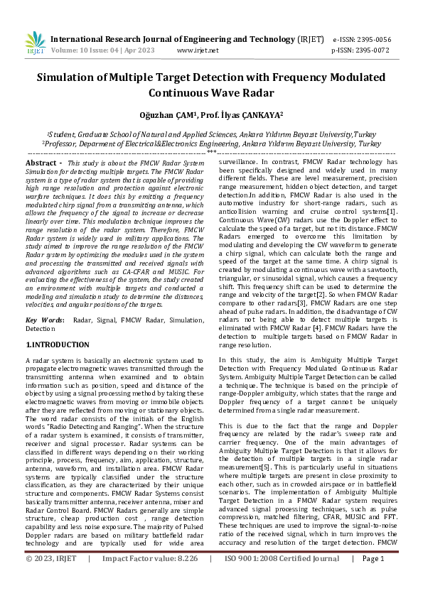 Pdf Simulation Of Multiple Target Detection With Frequency Modulated