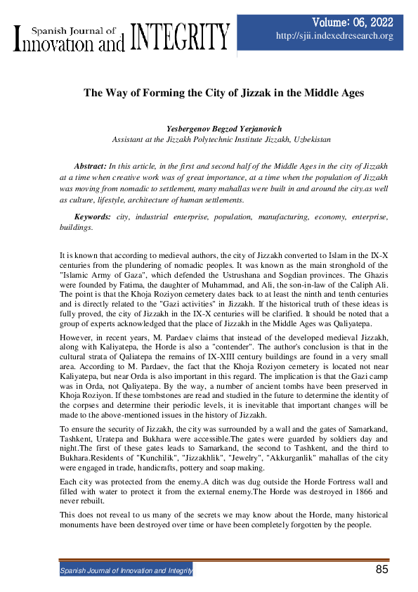 (PDF) The Way of Forming the City of Jizzak in the Middle Ages