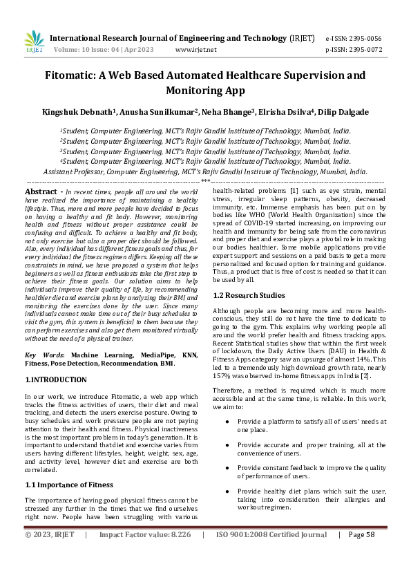 (PDF) Fitomatic: A Web Based Automated Healthcare Supervision and ...