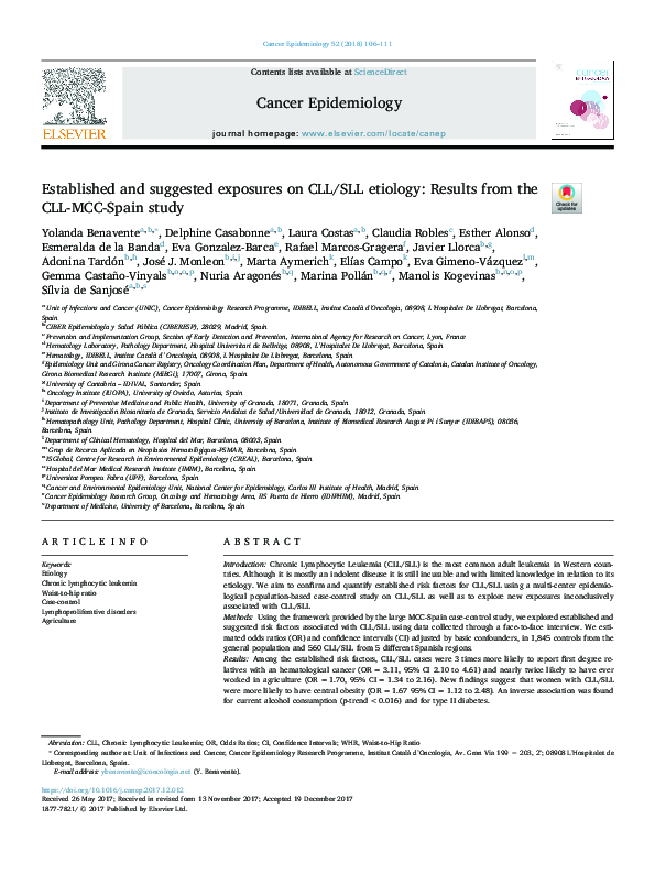 (PDF) Established and suggested exposures on CLL/SLL etiology: Results ...