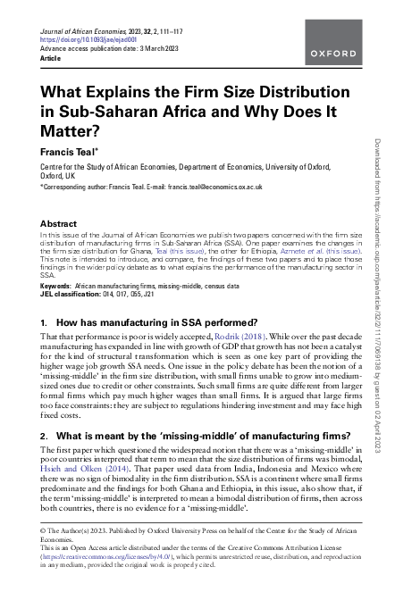 (PDF) What Explains the Firm Size Distribution in Sub-Saharan Africa ...