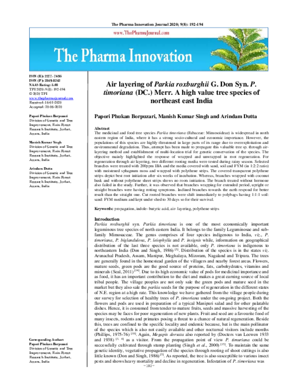 (PDF) Air layering of Parkia roxburghii G. Don Syn. P. timoriana (DC ...