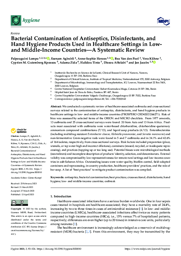 (PDF) Bacterial Contamination of Antiseptics, Disinfectants, and Hand Hygiene Products Used in ...