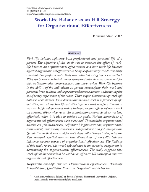(PDF) Work-Life Balance as an HR Strategy for Organizational Effectiveness
