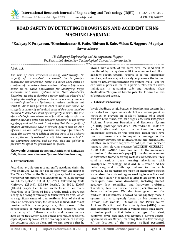 (PDF) ROAD SAFETY BY DETECTING DROWSINESS AND ACCIDENT USING MACHINE LEARNING