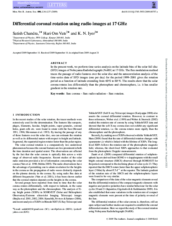(PDF) Differential coronal rotation using radio images at 17 GHz