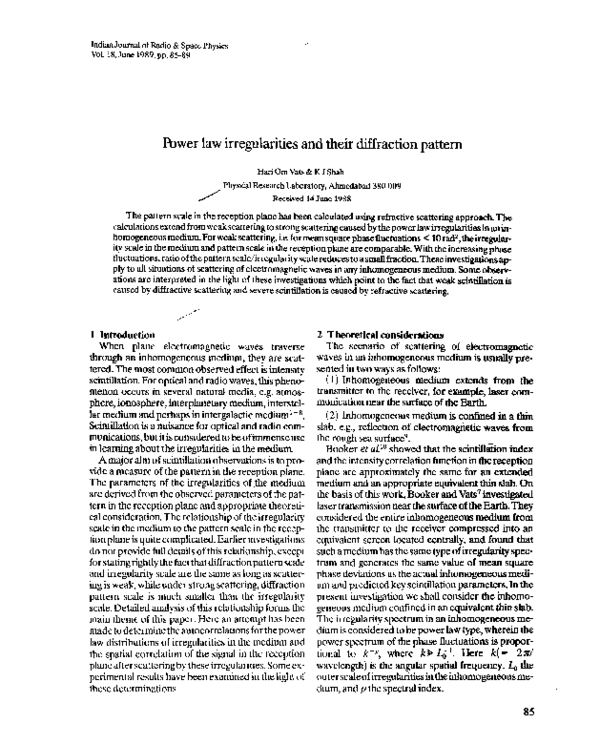 (PDF) Power law irregularities and their diffraction pattern