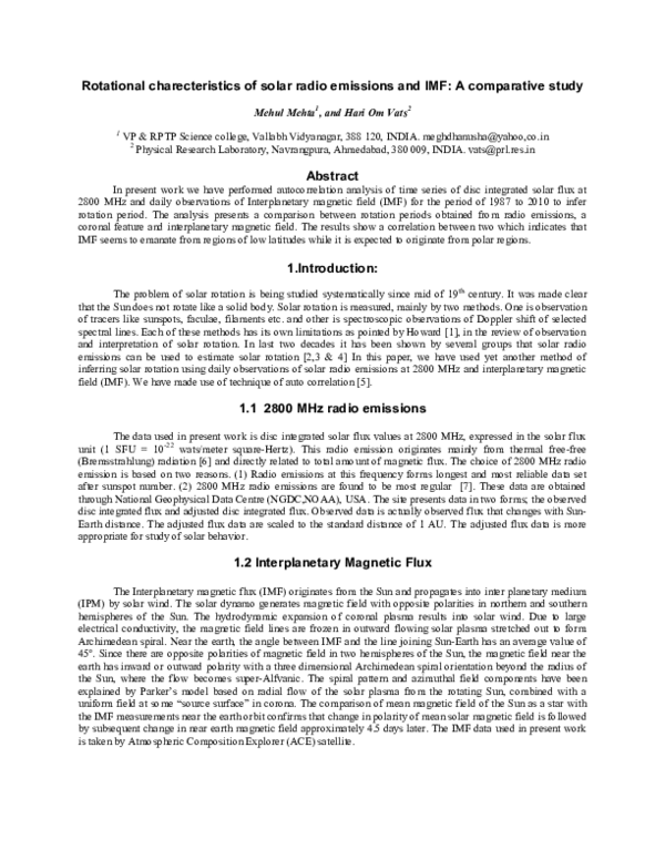 (PDF) Rotational charecteristics of solar radio emissions and IMF: A comparative study