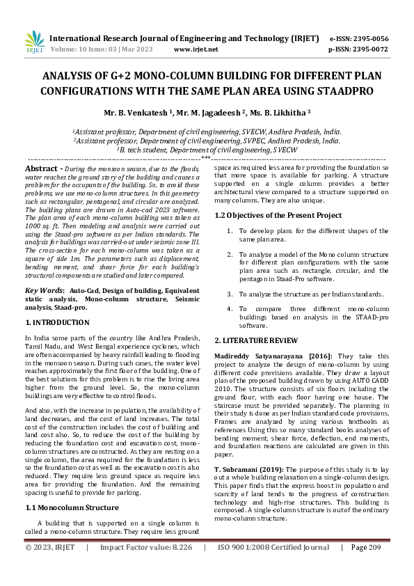 Pdf Analysis Of G 2 Mono Column Building For Different Plan Configurations With The Same Plan