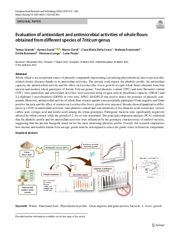 (PDF) Evaluation of antioxidant and antimicrobial activities of whole flours obtained from ...