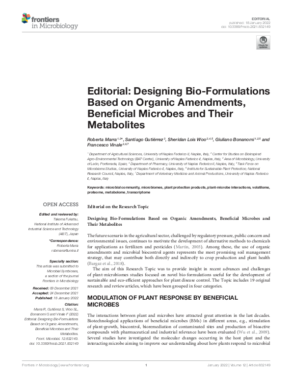 (PDF) Editorial: Designing Bio-Formulations Based on Organic Amendments ...