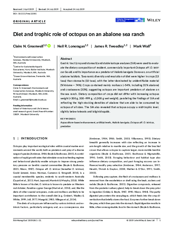 (PDF) Diet and trophic role of octopus on an abalone sea ranch