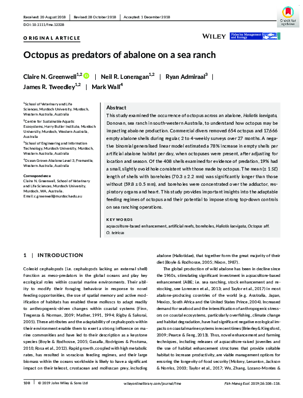 (PDF) Octopus as predators of abalone on a sea ranch