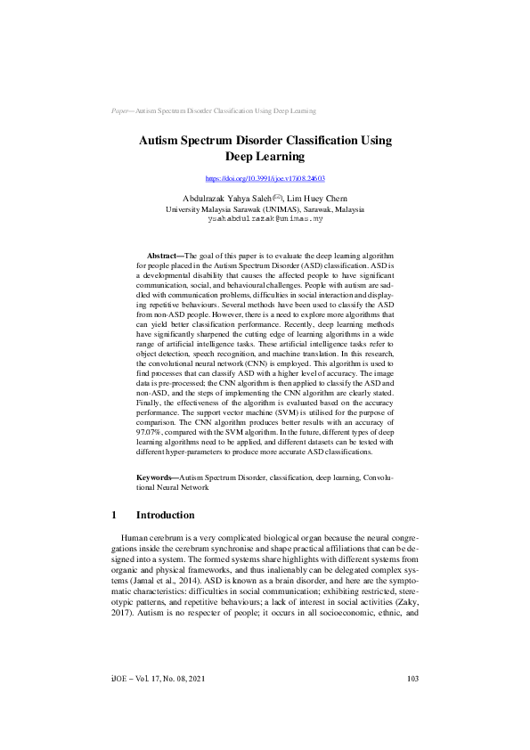 (PDF) Autism Spectrum Disorder Classification Using Deep Learning (PDF) Autism Spectrum Disorder Classification Using Deep Learning