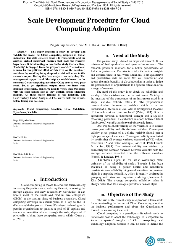 (PDF) Scale Development Procedure for Cloud Computing Adoption