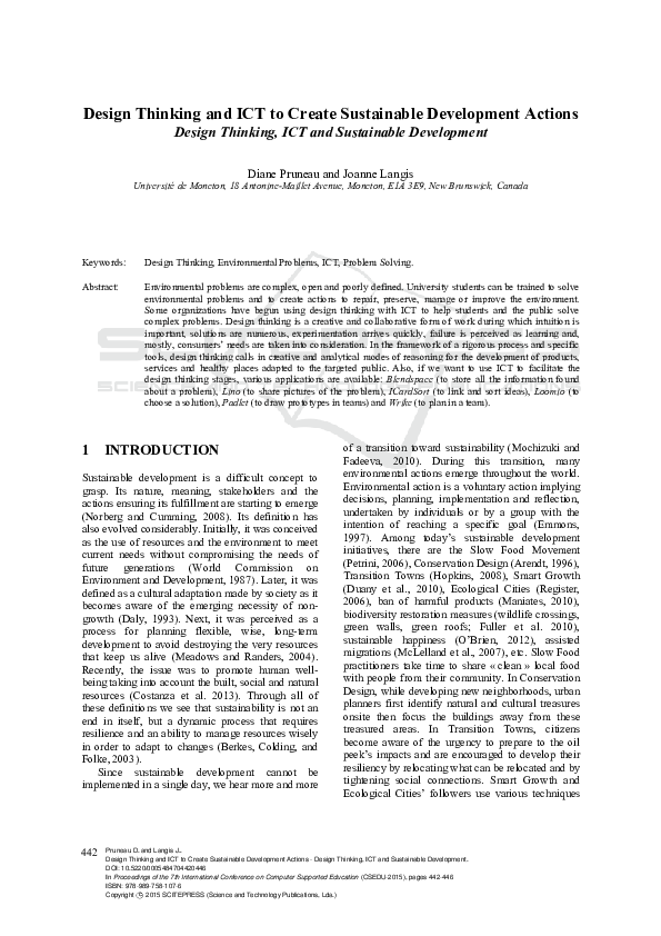 Pdf Design Thinking And Ict For Sustainable Actions 