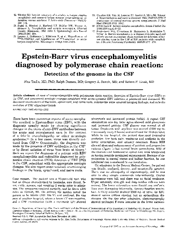 (PDF) Epstein-Barr virus encephalomyelitis diagnosed by polymerase ...