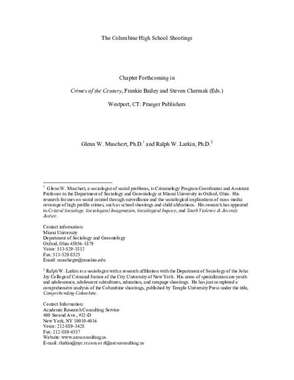 (PDF) The Columbine High School Shootings Chapter Forthcoming in