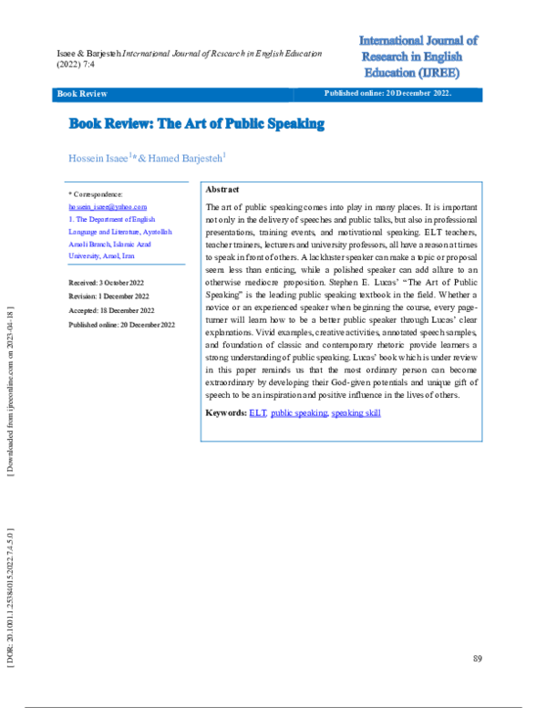 (PDF) Book Review: The Art of Public Speaking