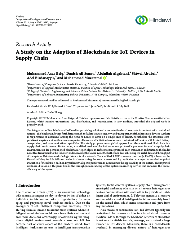 (PDF) A Study on the Adoption of Blockchain for IoT Devices in Supply Chain