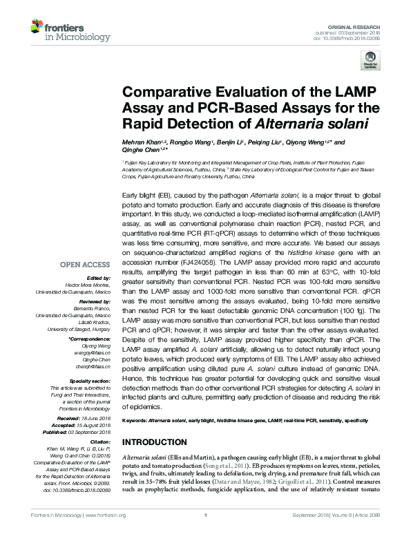 (PDF) Comparative Evaluation of the LAMP Assay and PCR-Based Assays for ...