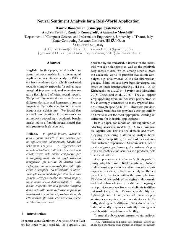 (PDF) Neural Sentiment Analysis for a Real-World Application