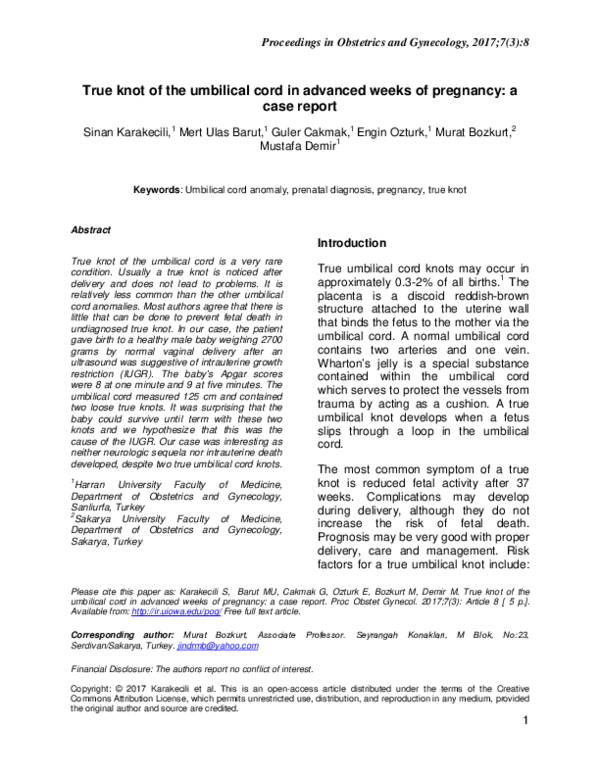 (PDF) True knot of the umbilical cord in advanced weeks of pregnancy: a ...