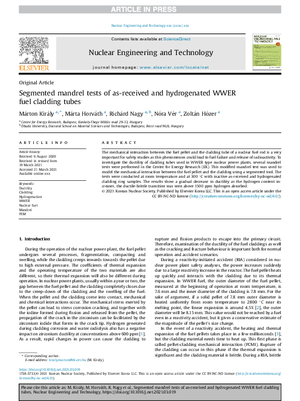 (PDF) Segmented mandrel tests of as-received and hydrogenated WWER fuel ...