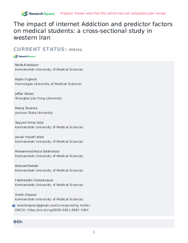 (PDF) Internet Addiction Among Medical Students in Iran