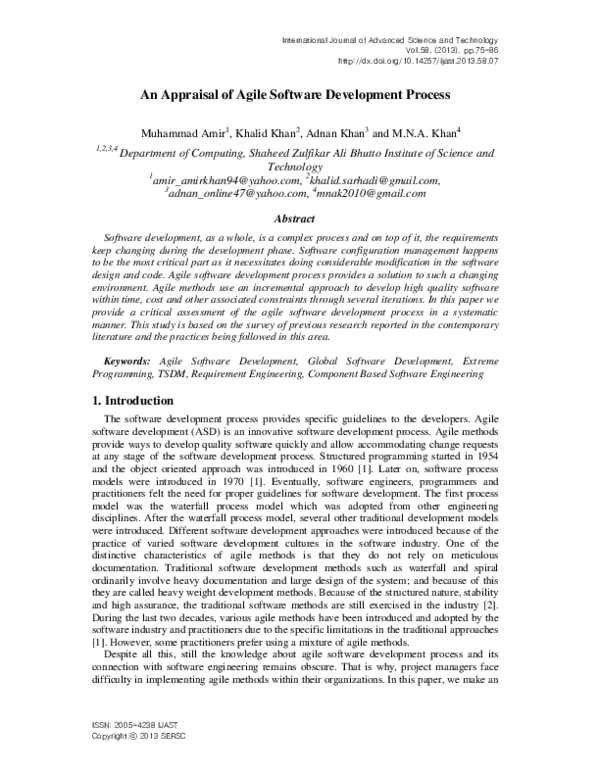 (PDF) An Appraisal of Agile Software Development Process