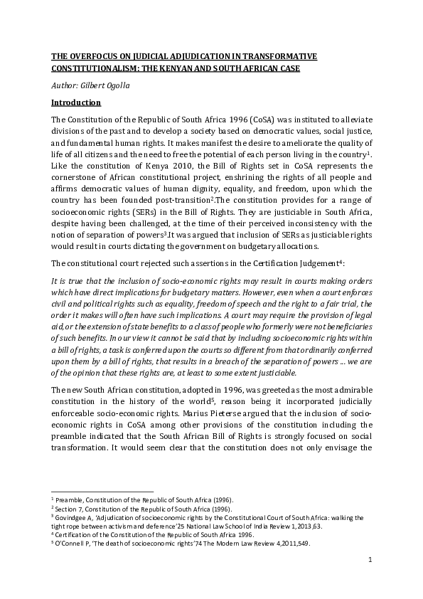 (PDF) THE OVERFOCUS ON JUDICIAL ADJUDICATION IN TRANSFORMATIVE CONSTITUTIONALISM: THE KENYAN AND ...