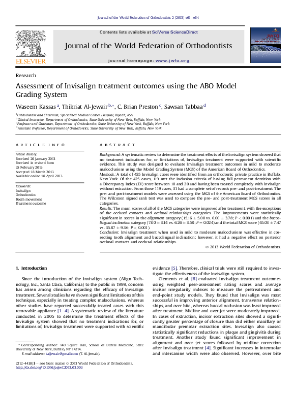 (PDF) Assessment of Invisalign treatment outcomes using the ABO Model ...